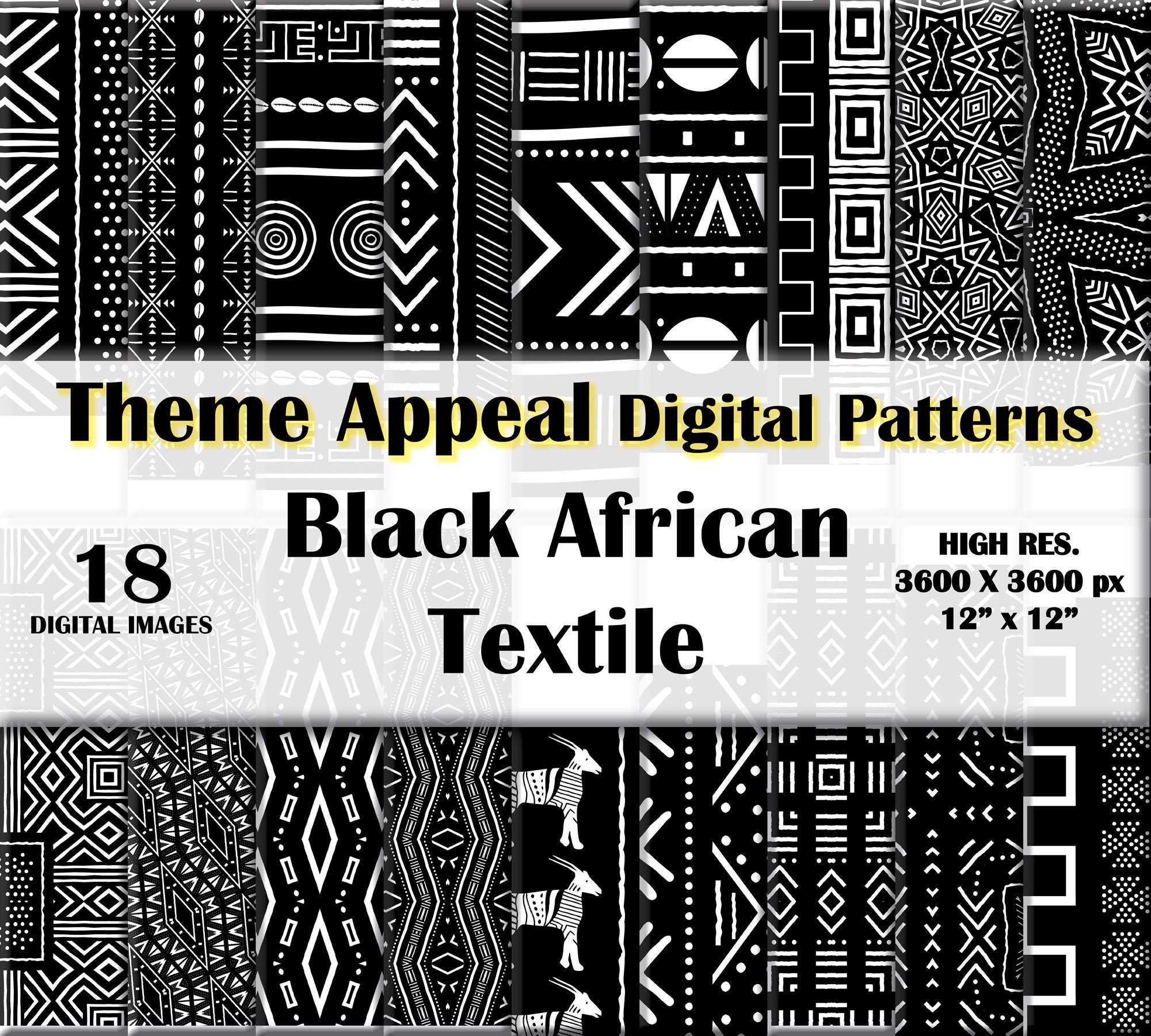 18 Black African Textile Digital Patterns - High Res. Digital Paper ...