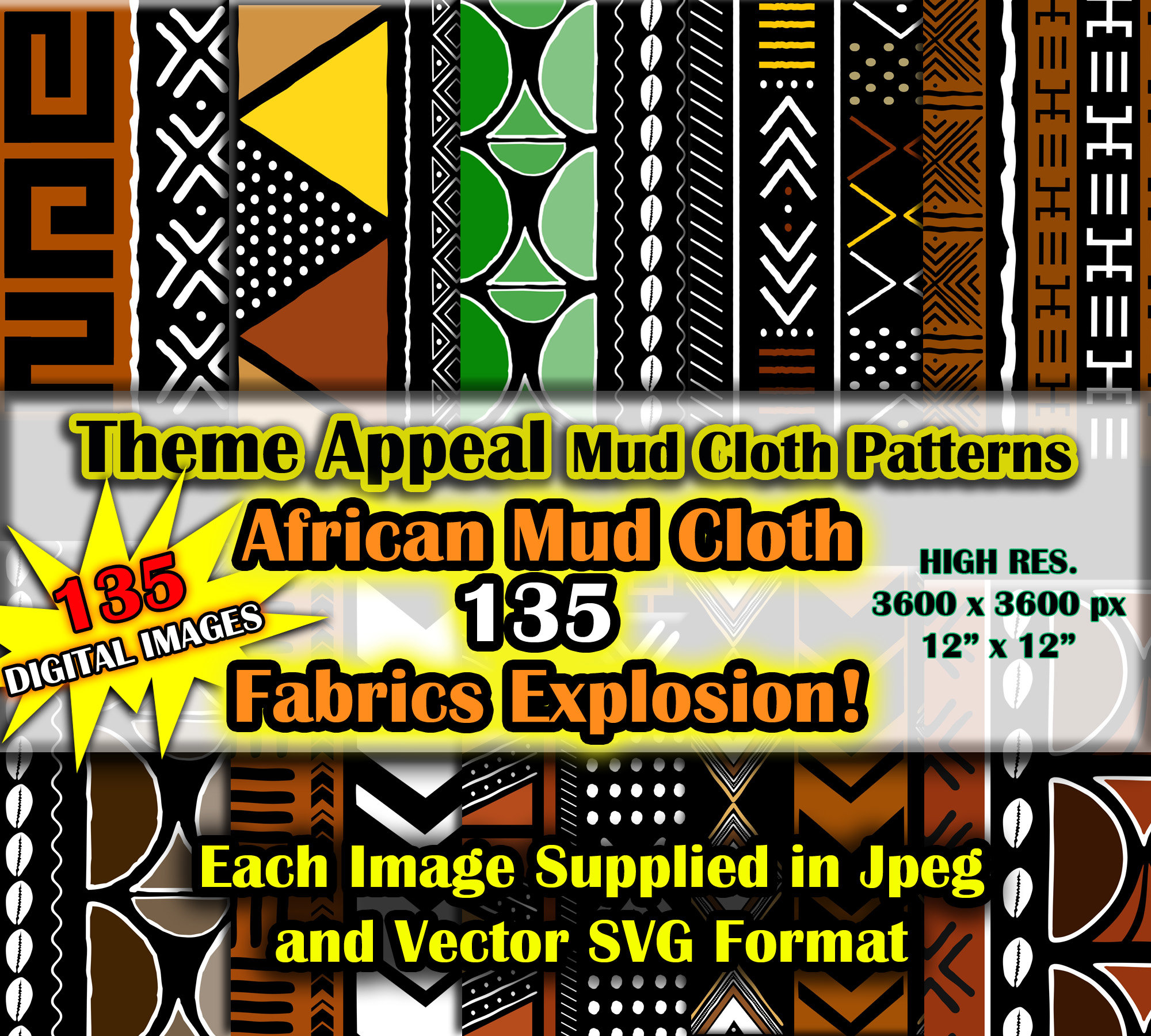 135 Images African Mega Mud Cloth Fabric Design Bundle - Bogolan Fabric ...