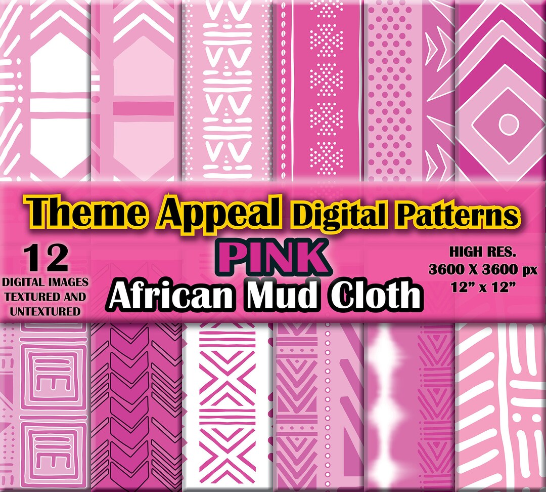 12 Pink African Mud Cloth Digital Papers - Jpeg Digital Downloadable ...