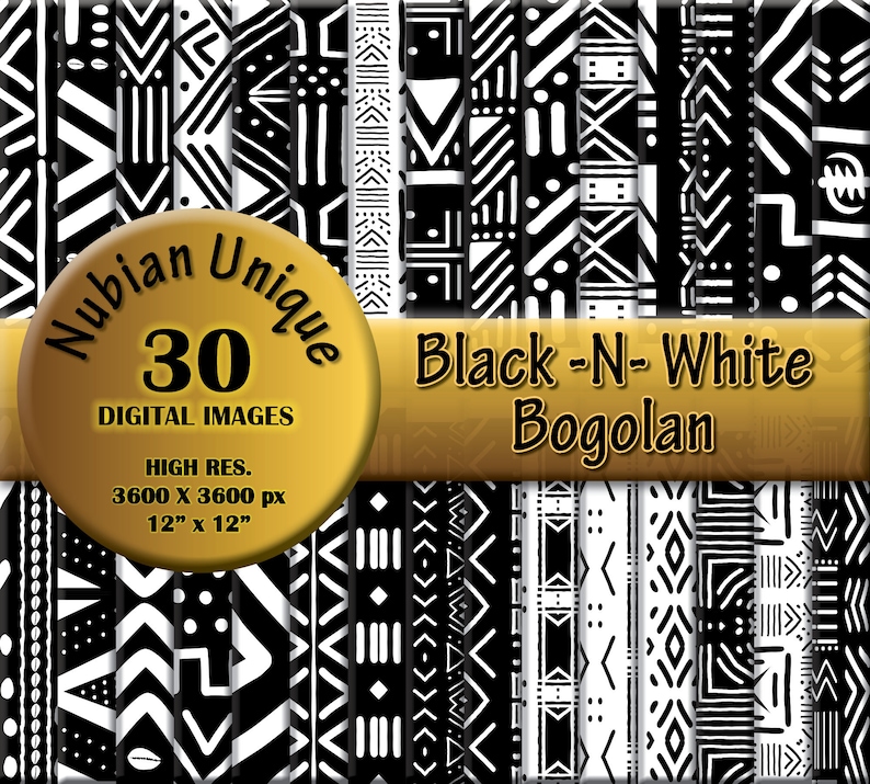 30 Black & White African Tribal Bogolan Mud Cloth Digital Images ...