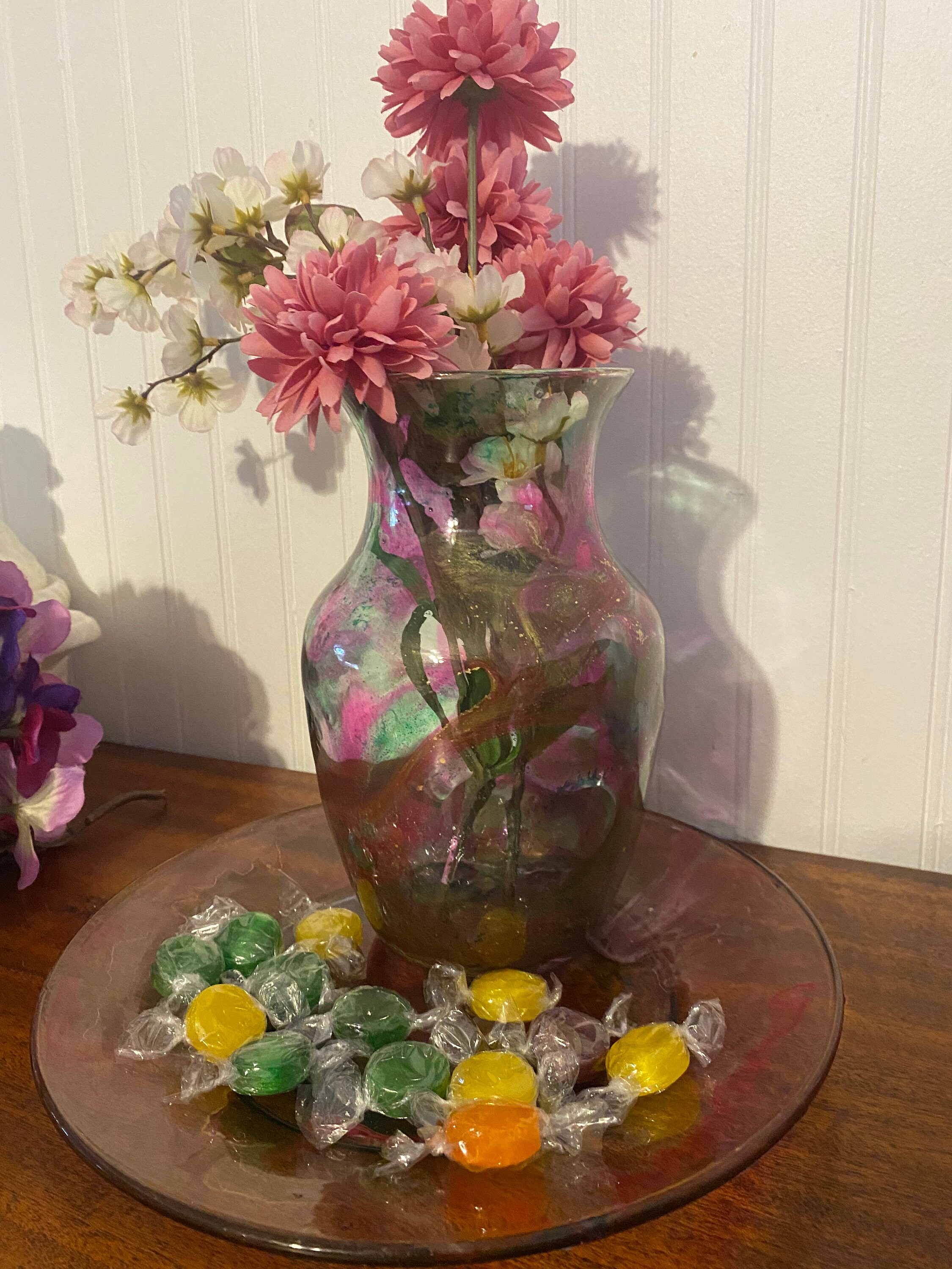 Vase With Matching Candy Dish, Hand Painted - Etsy