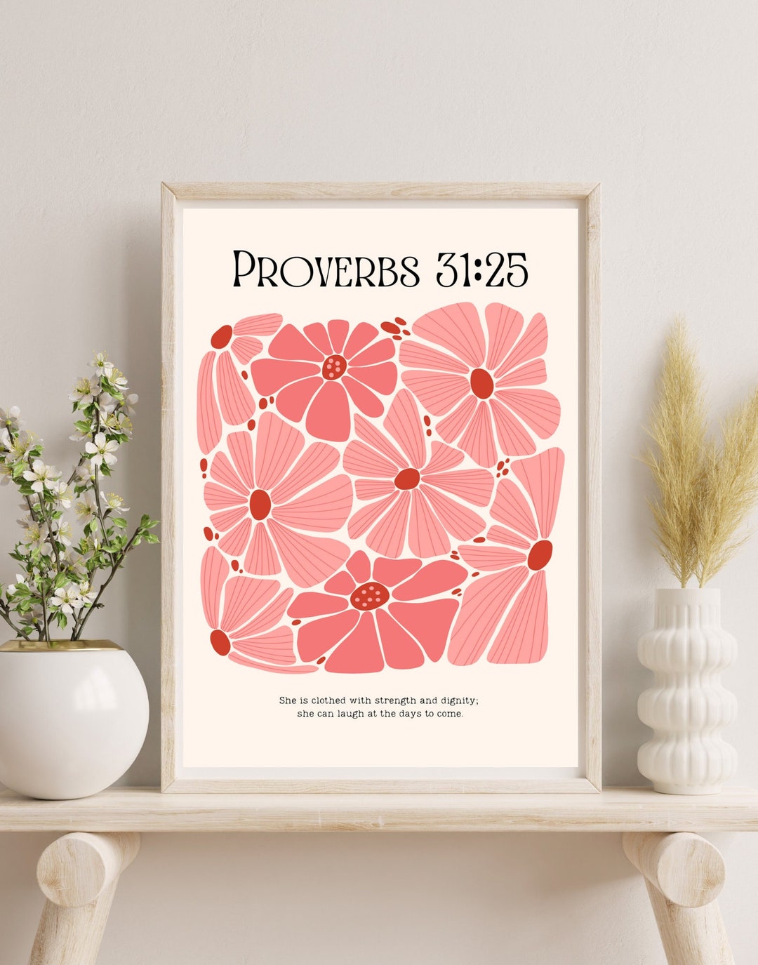 Proverbs 31 Scripture Wall Art, She is Clothed With Strength, Christian ...