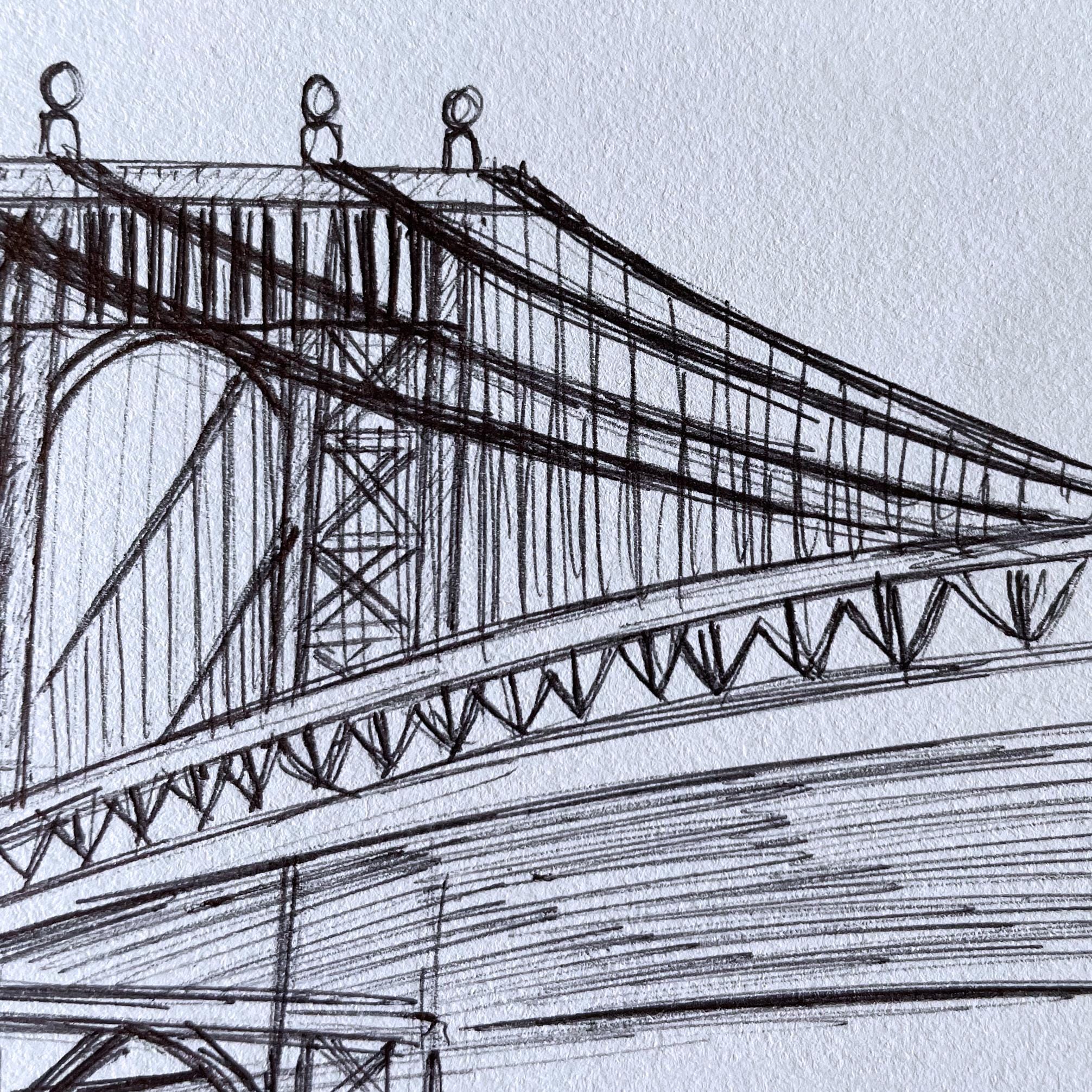 Original Manhattan Bridge Sketch – 6x6 NYC Drawing in Ink – Industrial ...