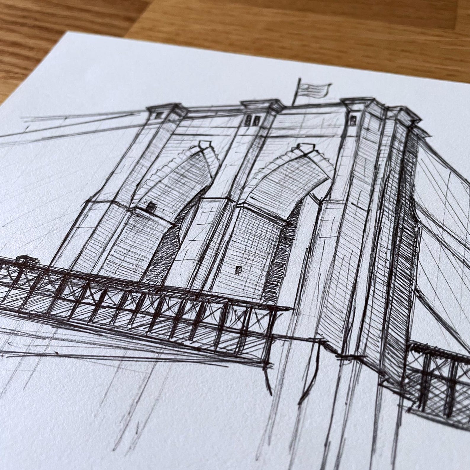Original Brooklyn Bridge Ink Drawing – 6x6 Minimalist NYC Art - Etsy