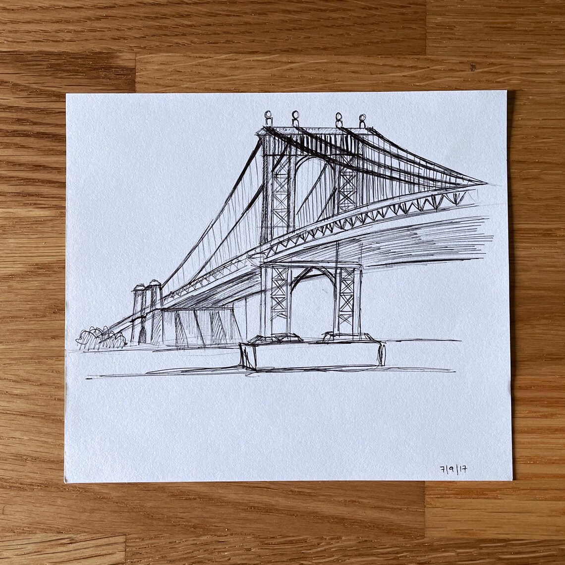 Original Manhattan Bridge Sketch – 6x6 NYC Drawing in Ink – Industrial ...