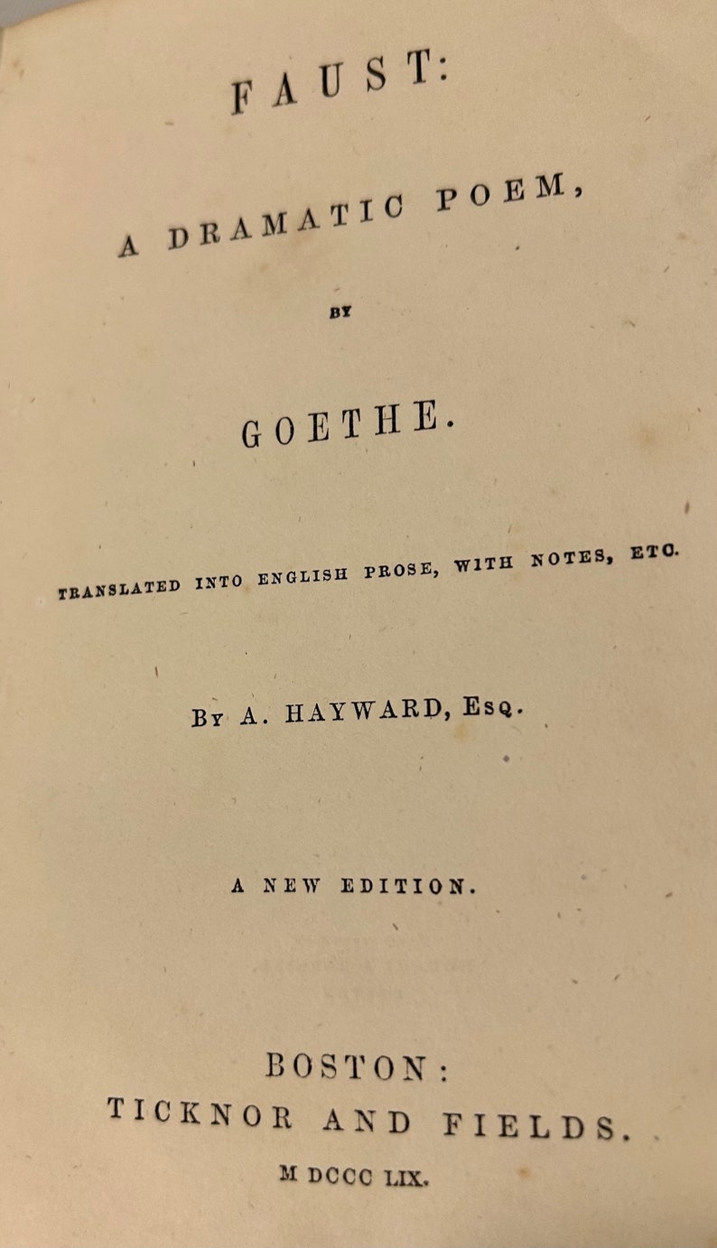 1859 Faust A Dramatic Poem by Goethe - Etsy