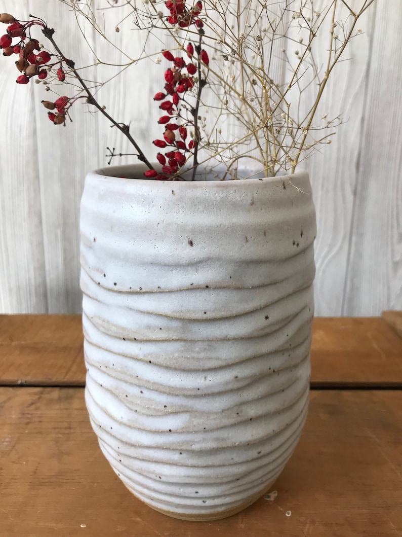 Pottery Vase Kitchen Utensil Holder White Textured Vase - Etsy