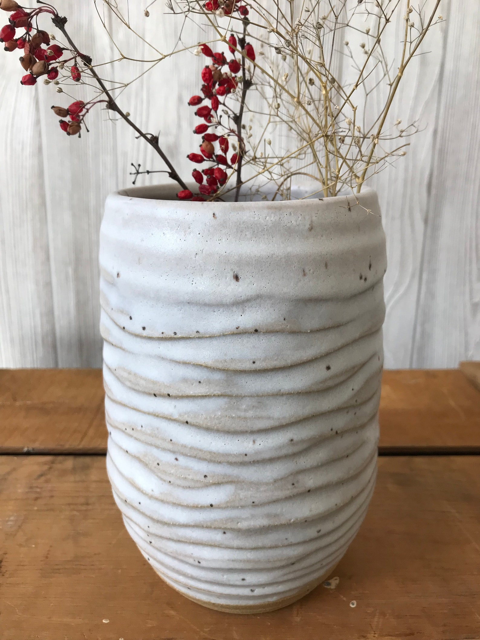 Pottery Vase Kitchen Utensil Holder White Textured Vase - Etsy