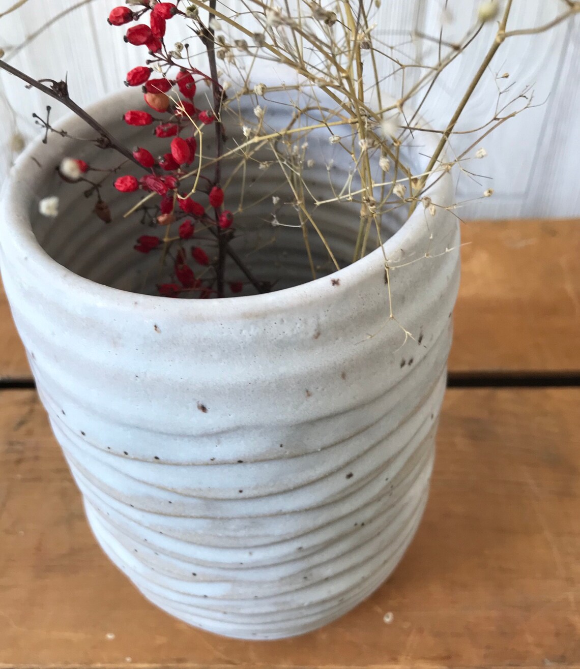 Pottery Vase Kitchen Utensil Holder White Textured Vase - Etsy