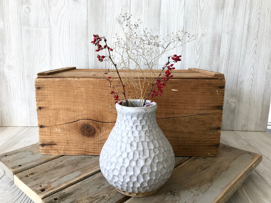 Vase - Pottery Handmade - White Textured Vase - Earthy - Boho - Ceramic ...