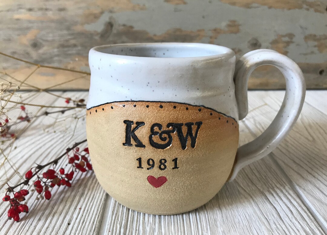 Personalized Pottery Mug: Handmade Ceramic Mug With Monogram & Date - Etsy