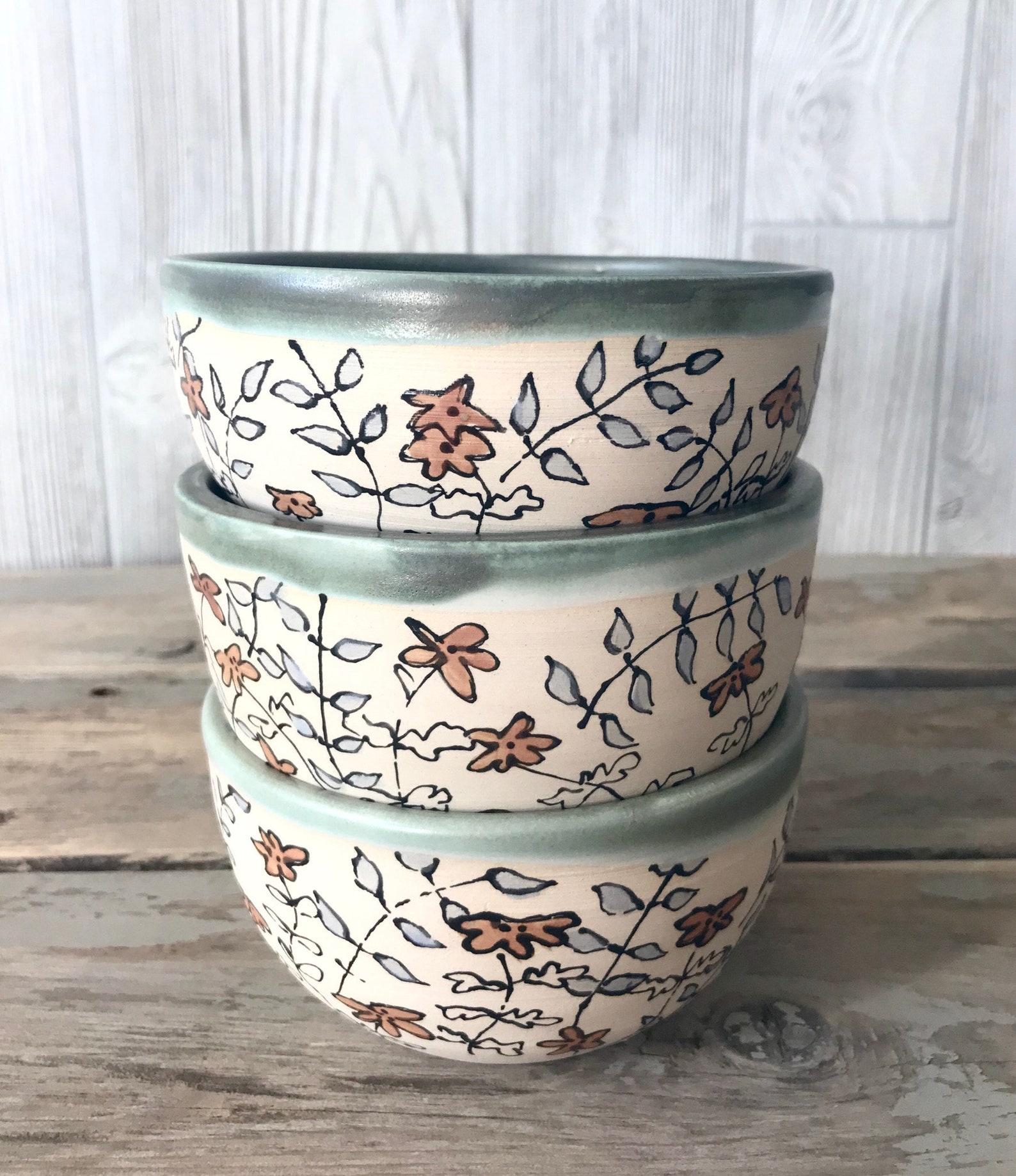 Handmade Ceramic Bowl: Floral Hand Painted Pottery Dinnerware - Etsy