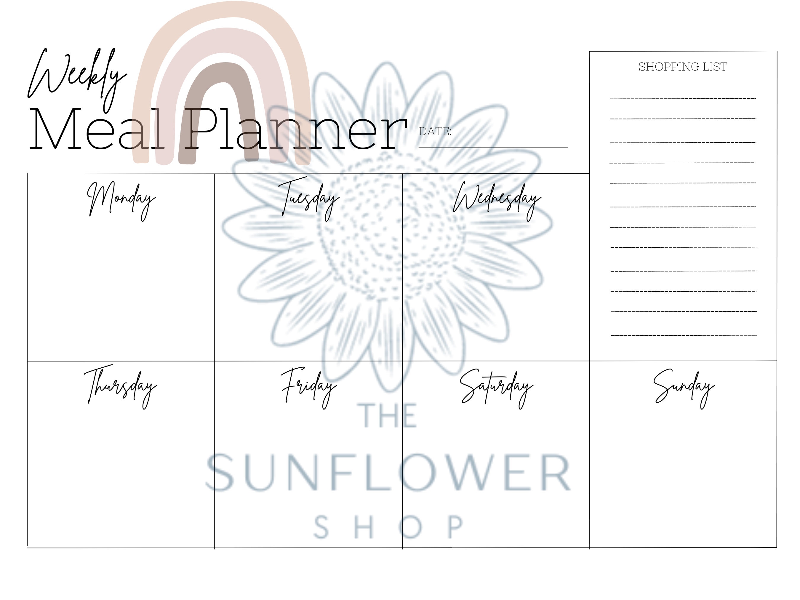Printable Menu Plan Digital File PDF, Meal Planning, Weekly Calendar ...