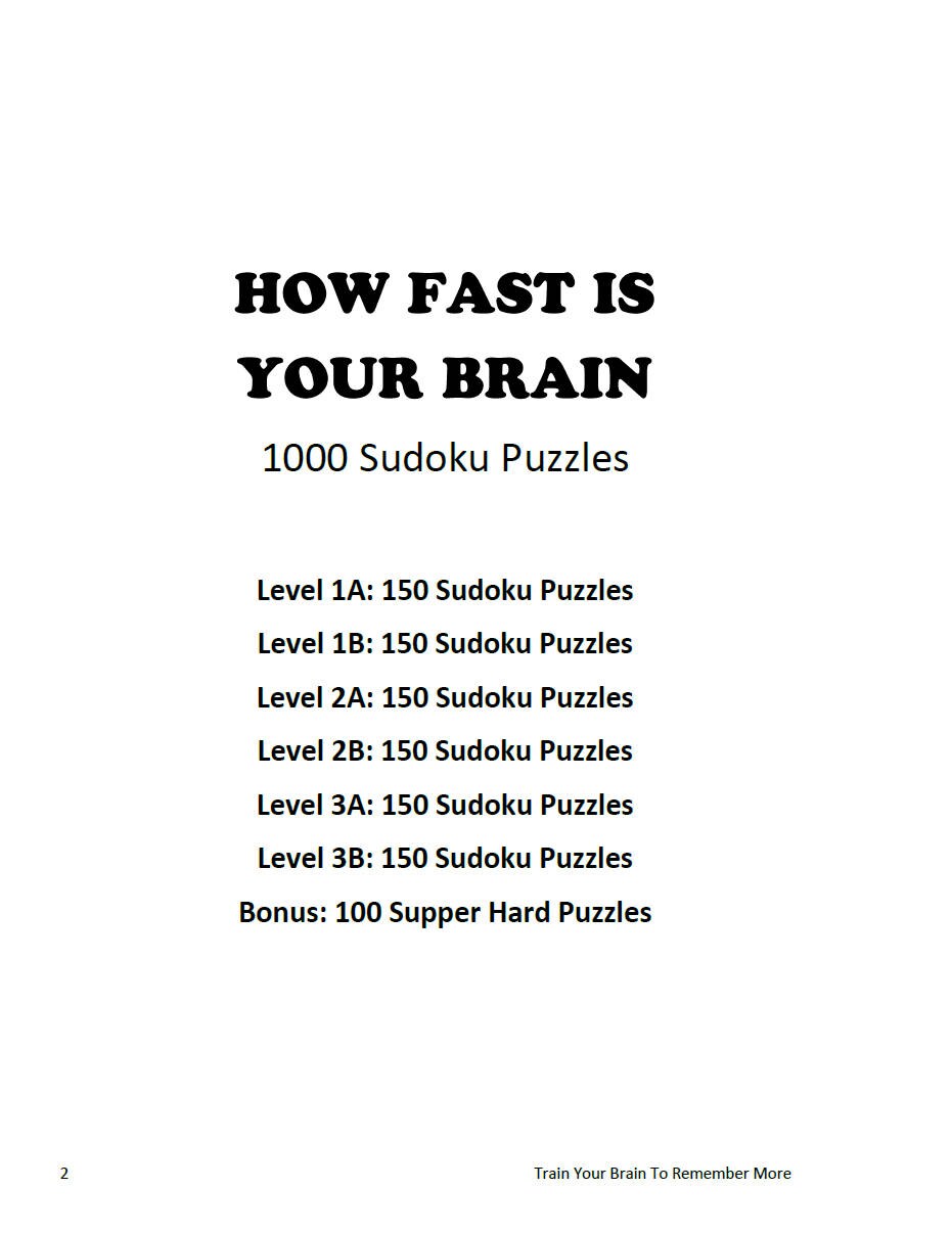 How Fast is Your Brain 1000 Sudoku Puzzles and Answers Format: Excel ...