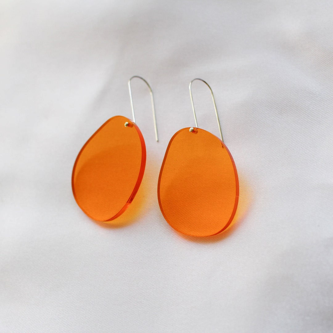 Large Orange Perspex Statement Drops - Laser Cut Drop Earrings ...