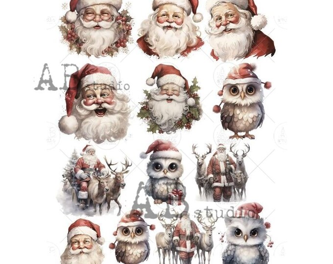 Santa Claus Labels Decoupage Rice Paper, Christmas Paper AB Studio, DIY ...