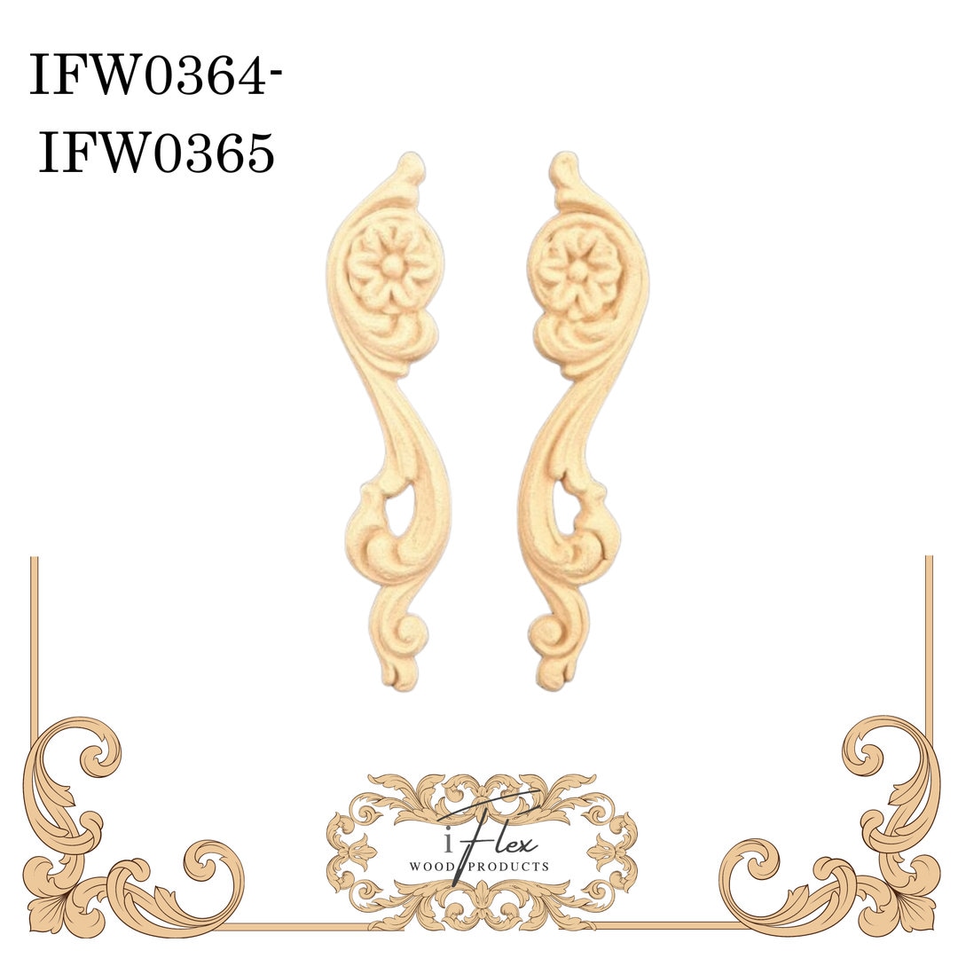 0.98" X 4.72" Pair of Scroll Appliques Furniture Embellishment IFW 364 ...