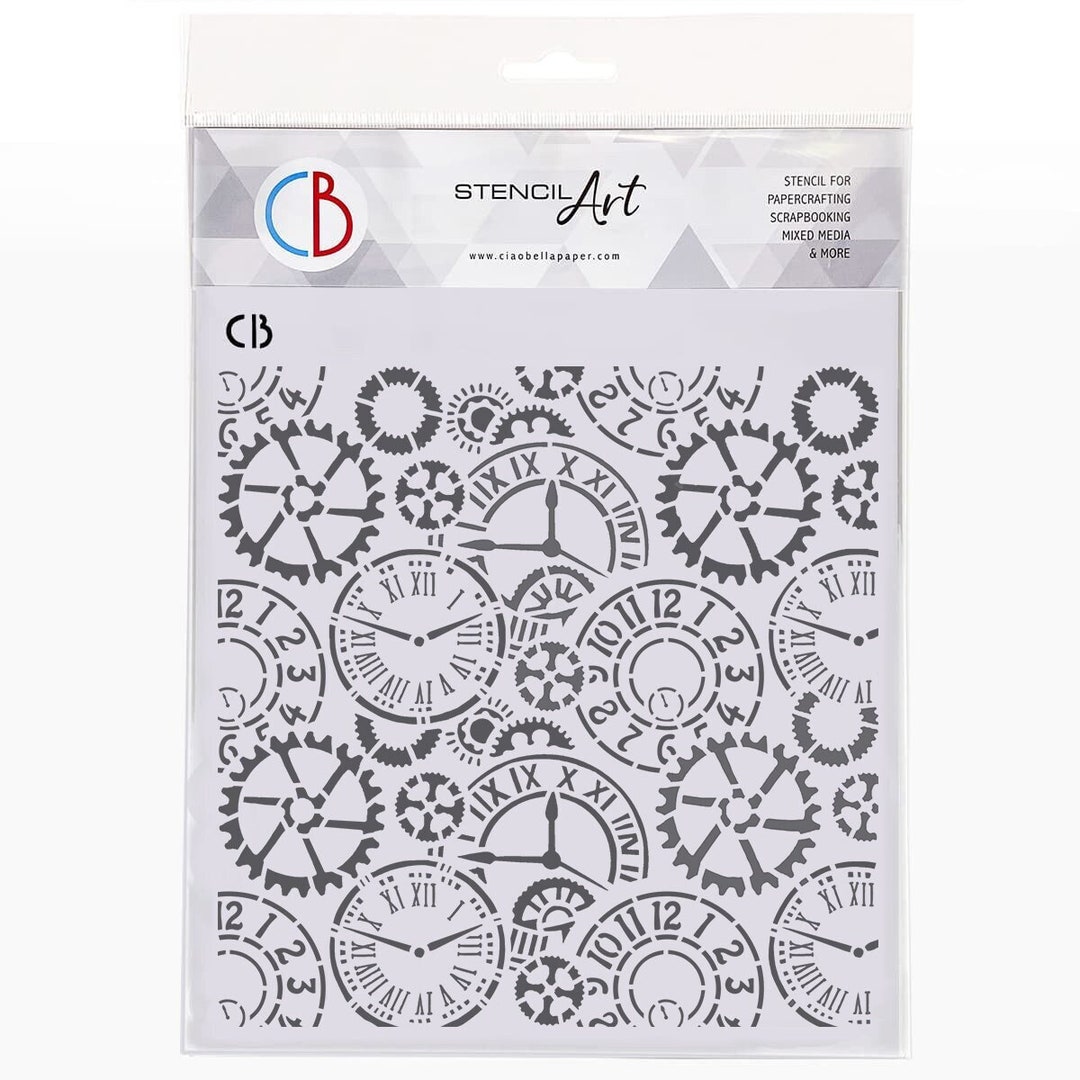 8x8" Mark the Time Clock Stencil Ciao Bella Home Decor, Mixed Media ...