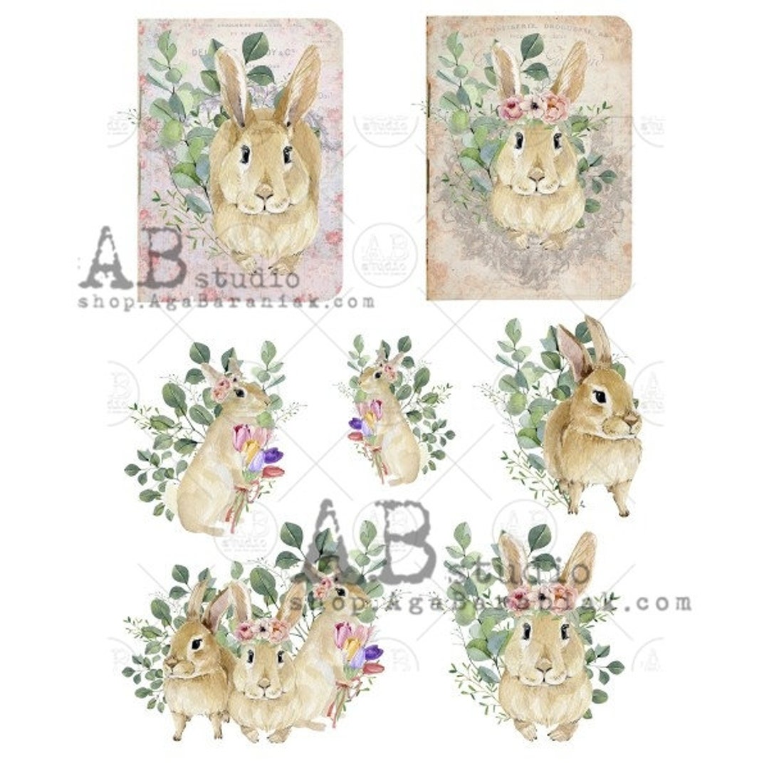 AB Studio Bunny Rabbit Decoupage Paper Easter Decoupage Rice Paper for ...