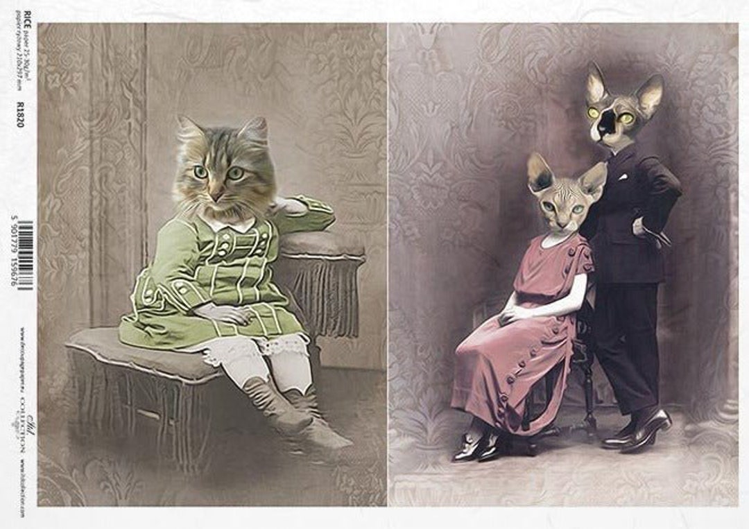 Sophisticated Cats Decoupage Rice Paper A4 for Collage, Card Making ...