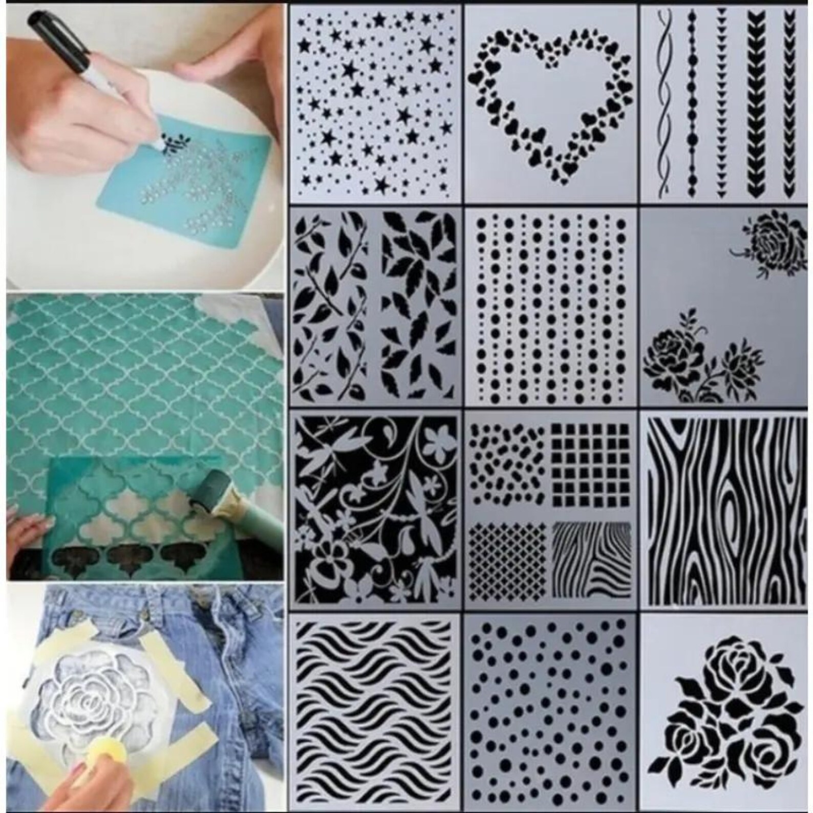 13 Piece Stencil Set for DIY Crafts, Mixed Media, Scrapbook, Collage ...