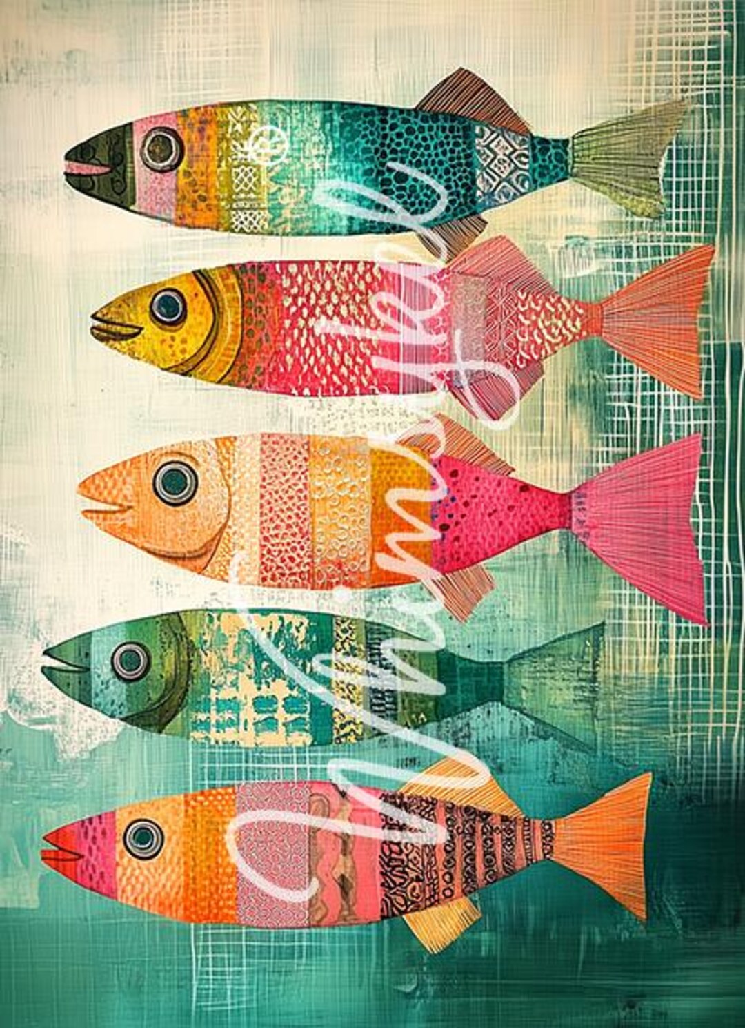 21x29" Large Decoupage Tissue Paper, Fish Fables Bright Decoupage ...