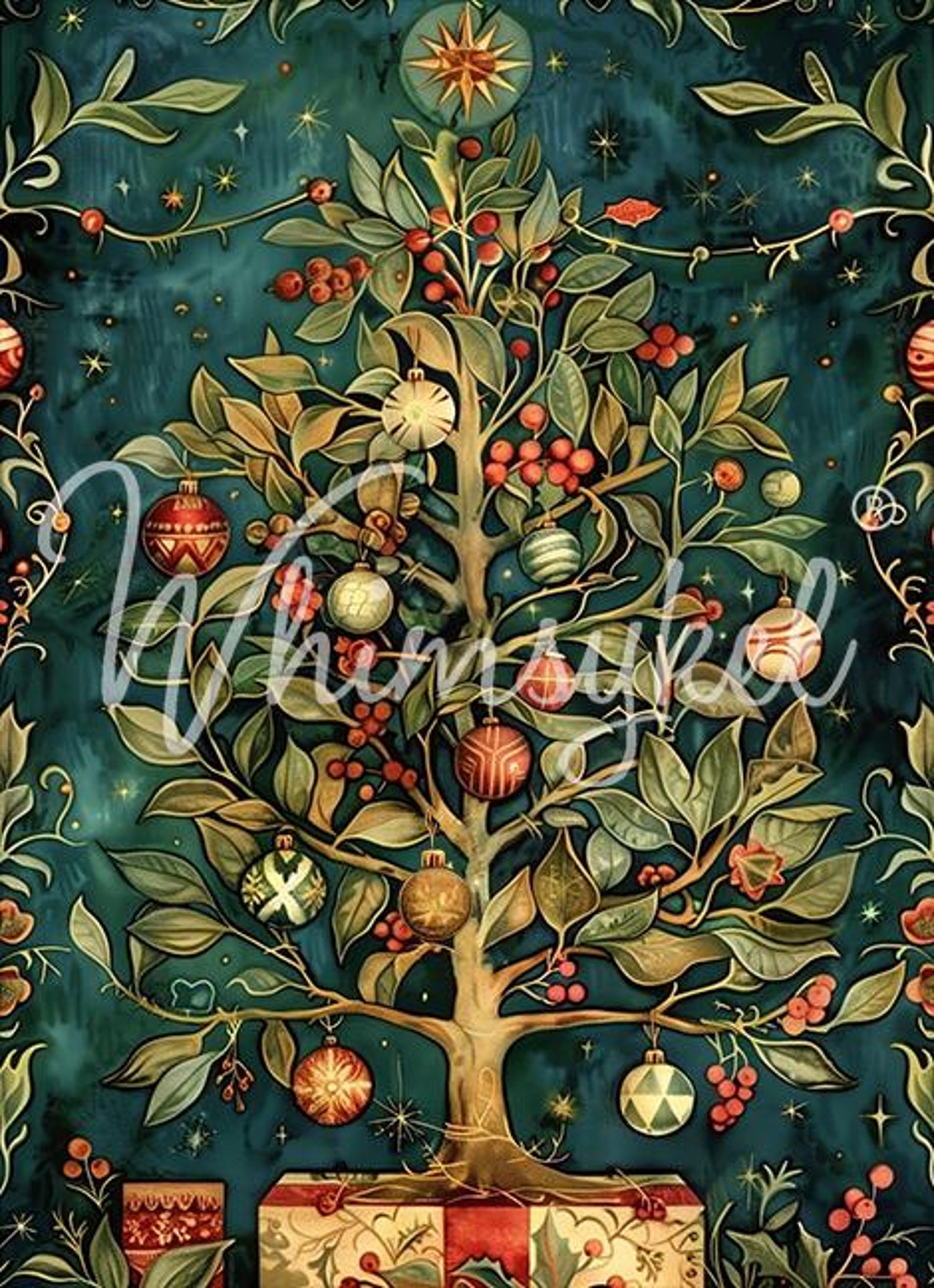 21x29" Large Decoupage Tissue Paper, Pear Tree Christmas Decoupage ...