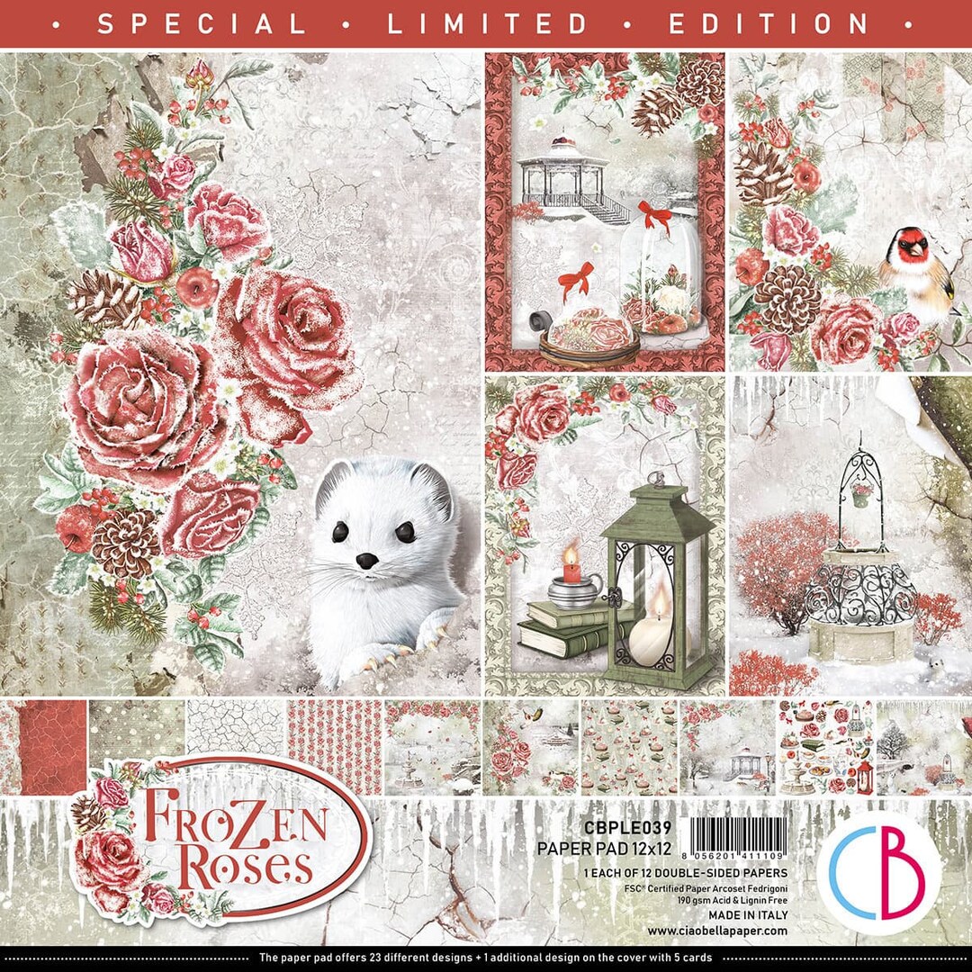 12x12" Frozen Roses Cardstock Winter Christmas Scrapbook Paper Pad ...