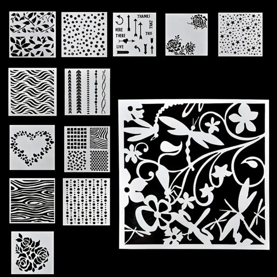 13 Piece Stencil Set for DIY Crafts, Mixed Media, Scrapbook, Collage ...
