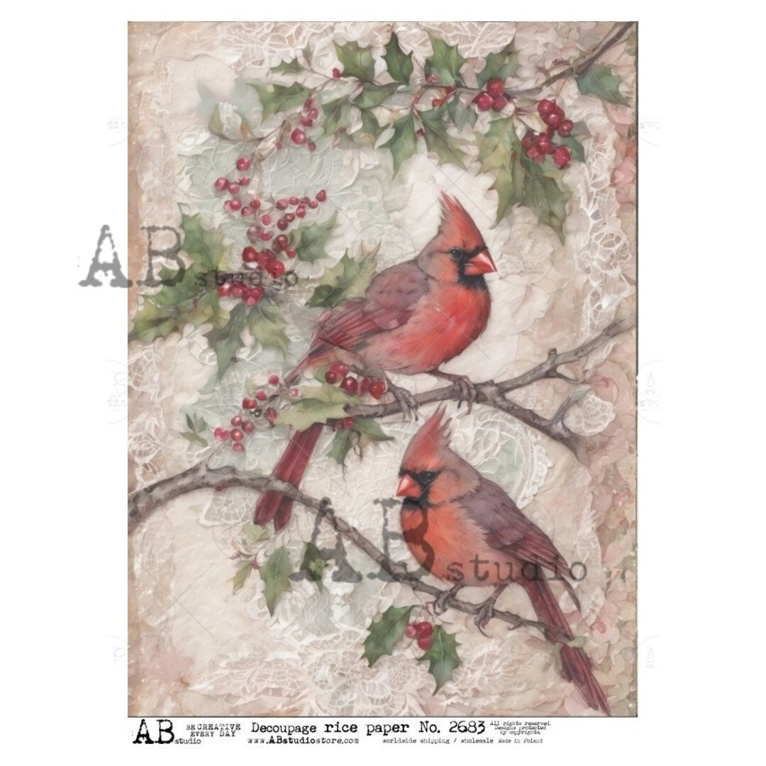 Bird and Branches Decoupage Rice Paper, Cardinal Paper for DIY Craft ...