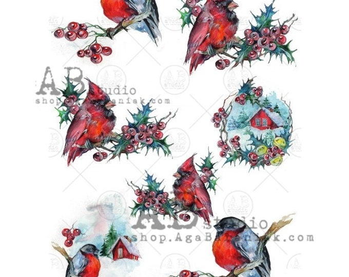 Christmas Bird Decoupage Paper Winter Cardinal Labels Decoupage Rice ...