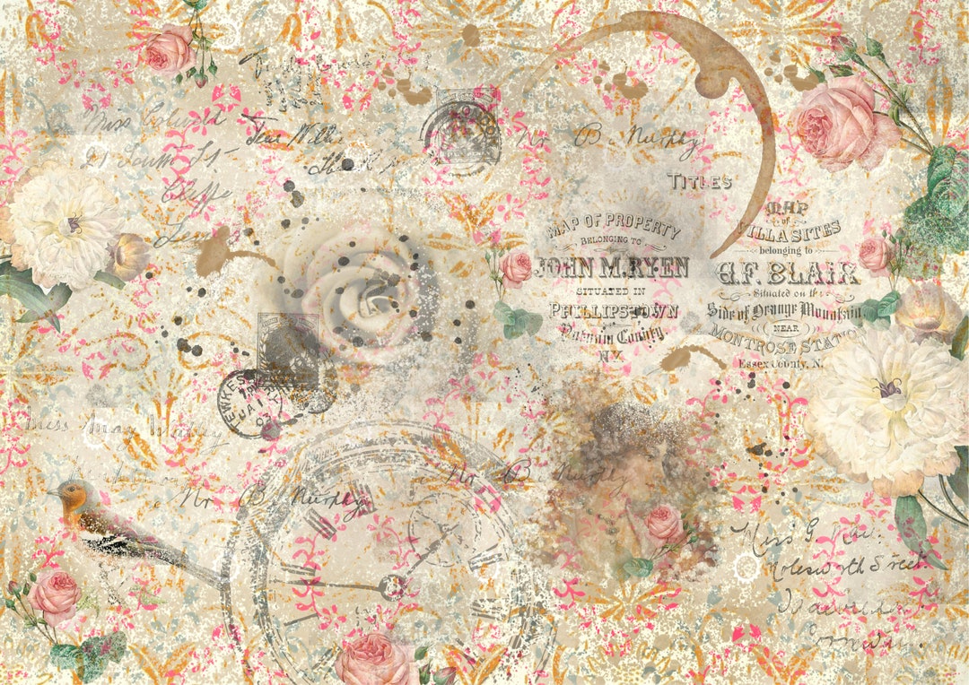 A4 Shab Shabby Chic Decoupage Floral Sepia Decoupage Digital Deco ...