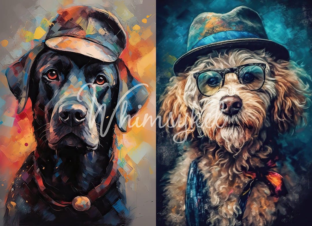 29x21" Large Decoupage Tissue Paper, Painter Pup and Doodle Bug Duo Dog ...