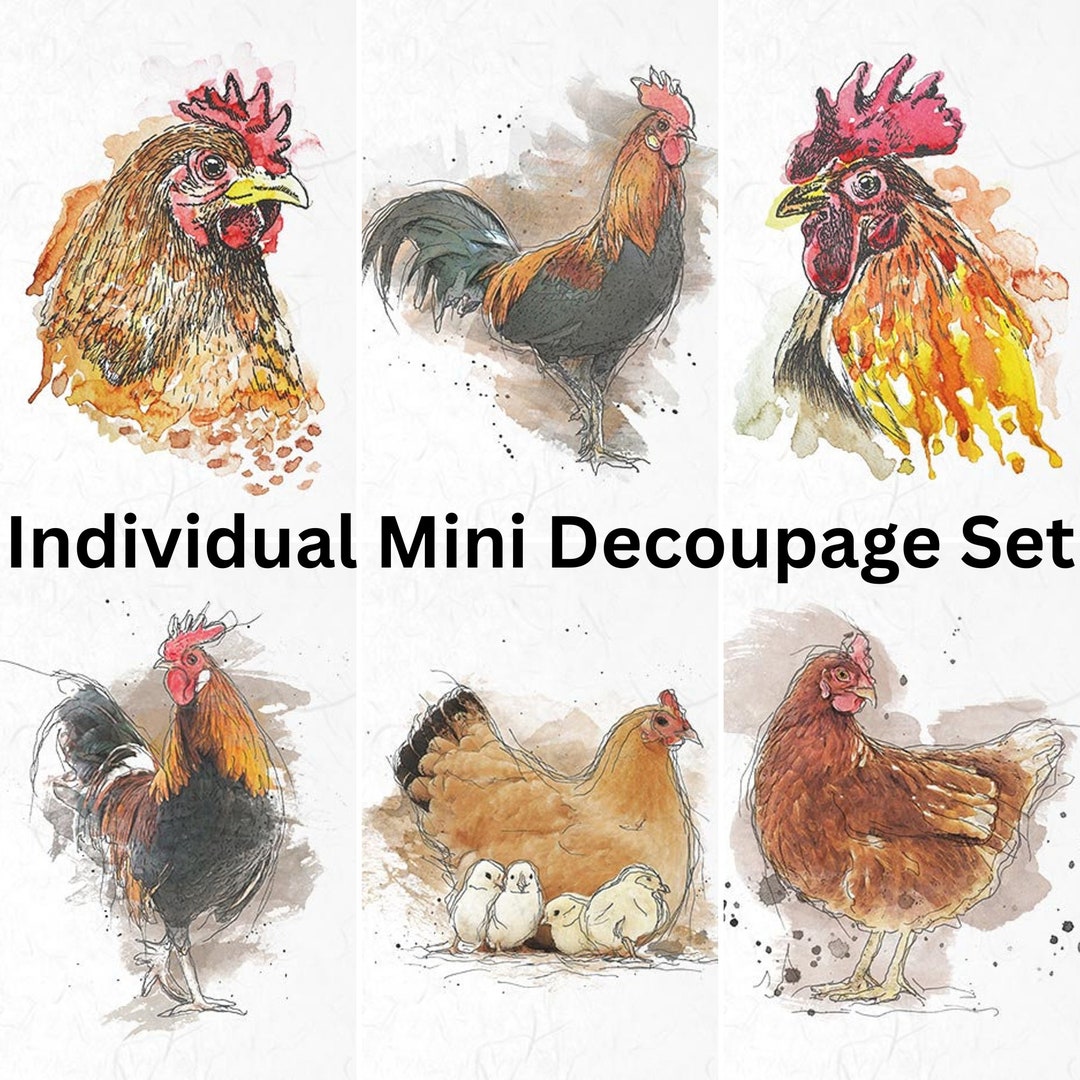 Mini Chickens Rice Paper Set ITD Collection Rooster Farm Decoupage ...