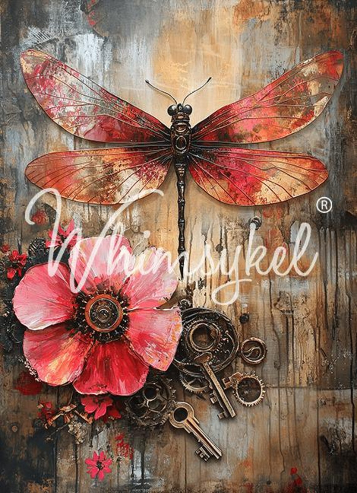 21x29" Large Decoupage Tissue Paper, Industrial Bloom Dragonfly ...