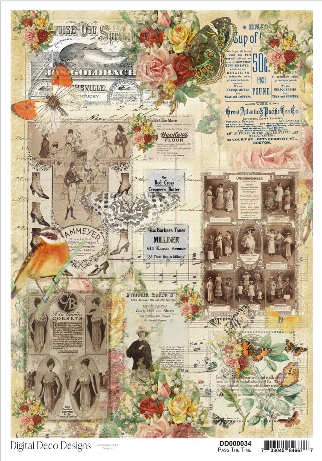 A4 Pass the Time Newspaper Decoupage Digital Deco Designs Newsprint ...