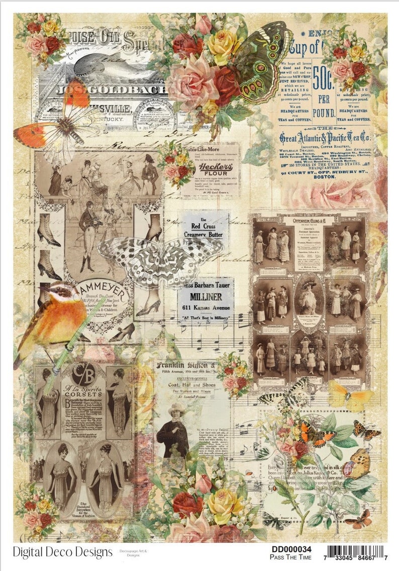 A4 Pass the Time Newspaper Decoupage Digital Deco Designs Newsprint ...