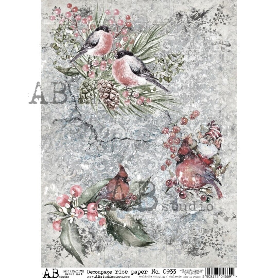Bird Decoupage Paper Christmas Winter Decoupage Rice Paper for - Etsy