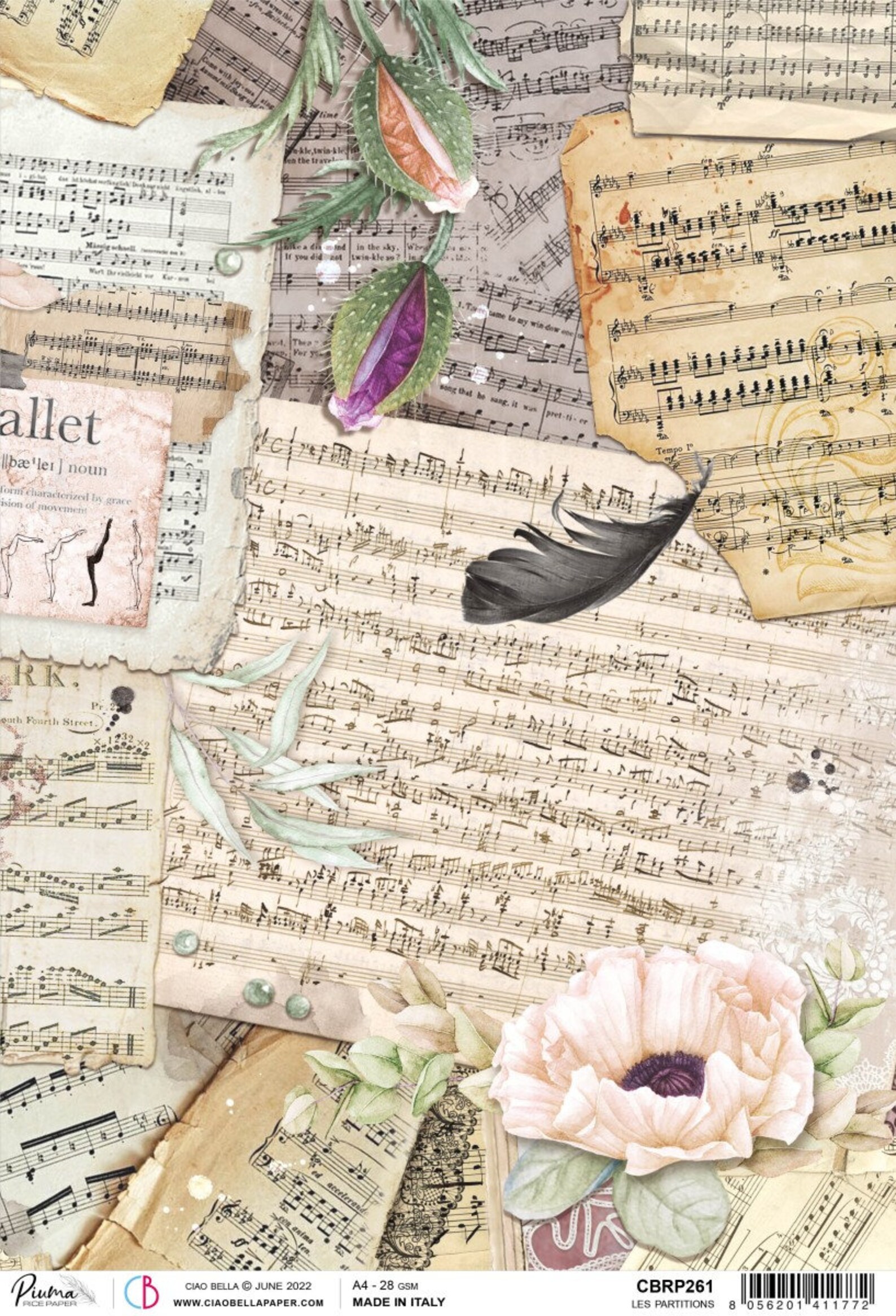 A4 Les Partitions Music Notes Decoupage Feather Decoupage Ciao - Etsy