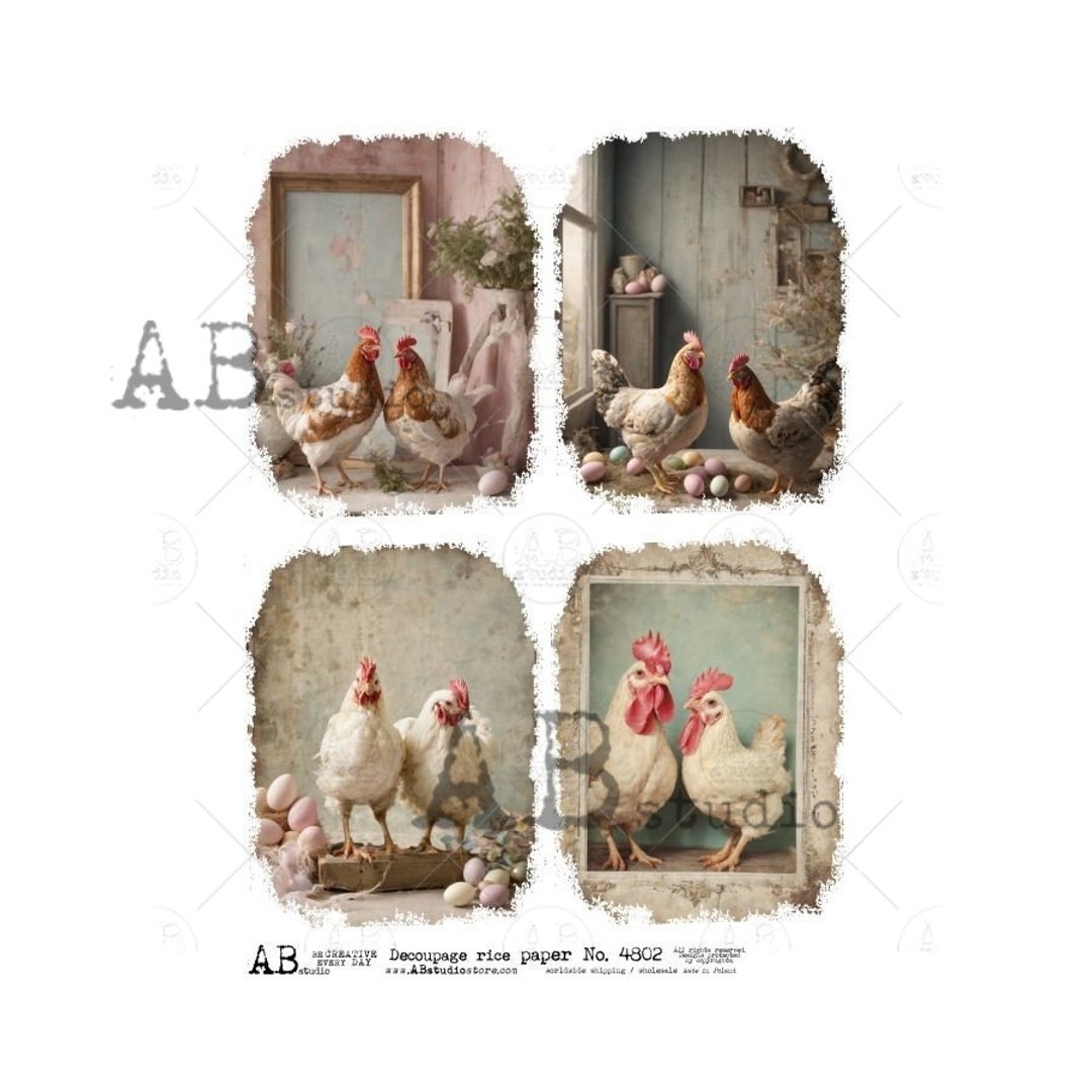 Rooster Cards Decoupage Rice Paper AB Studio for Paper Craft Junk ...