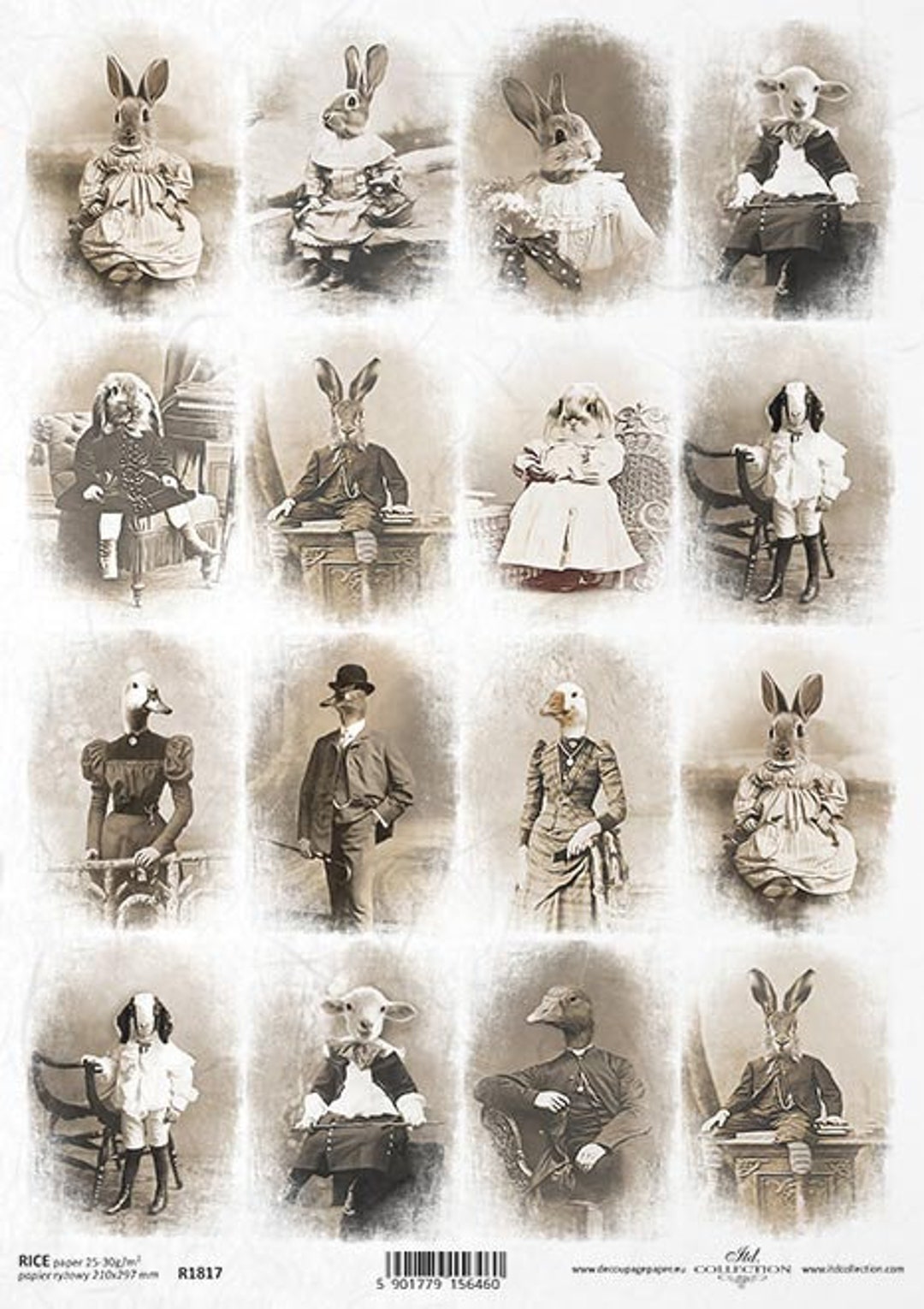 ITD Collection Medallion Rabbit Animal Decoupage Rice Paper A4 ...