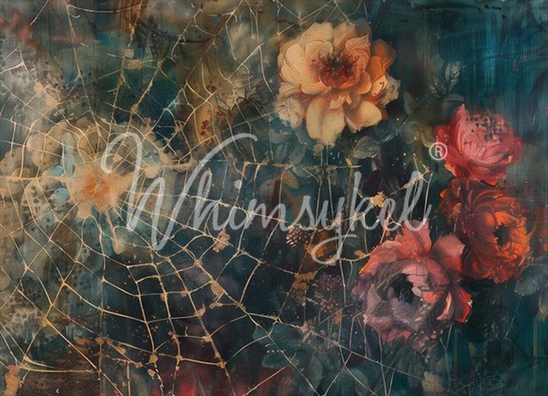 29x21" Large Decoupage Tissue Paper, Timeless Tangles Floral Spiderweb ...