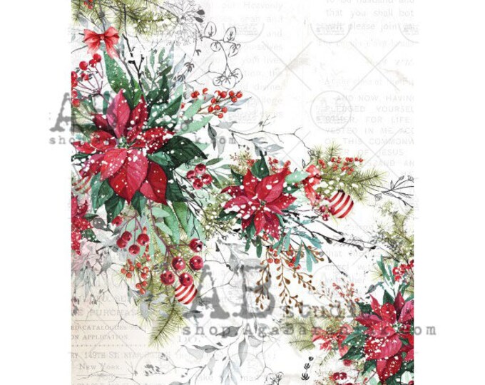 Poinsettia Decoupage Paper Winter Christmas Decoupage Rice Paper for ...