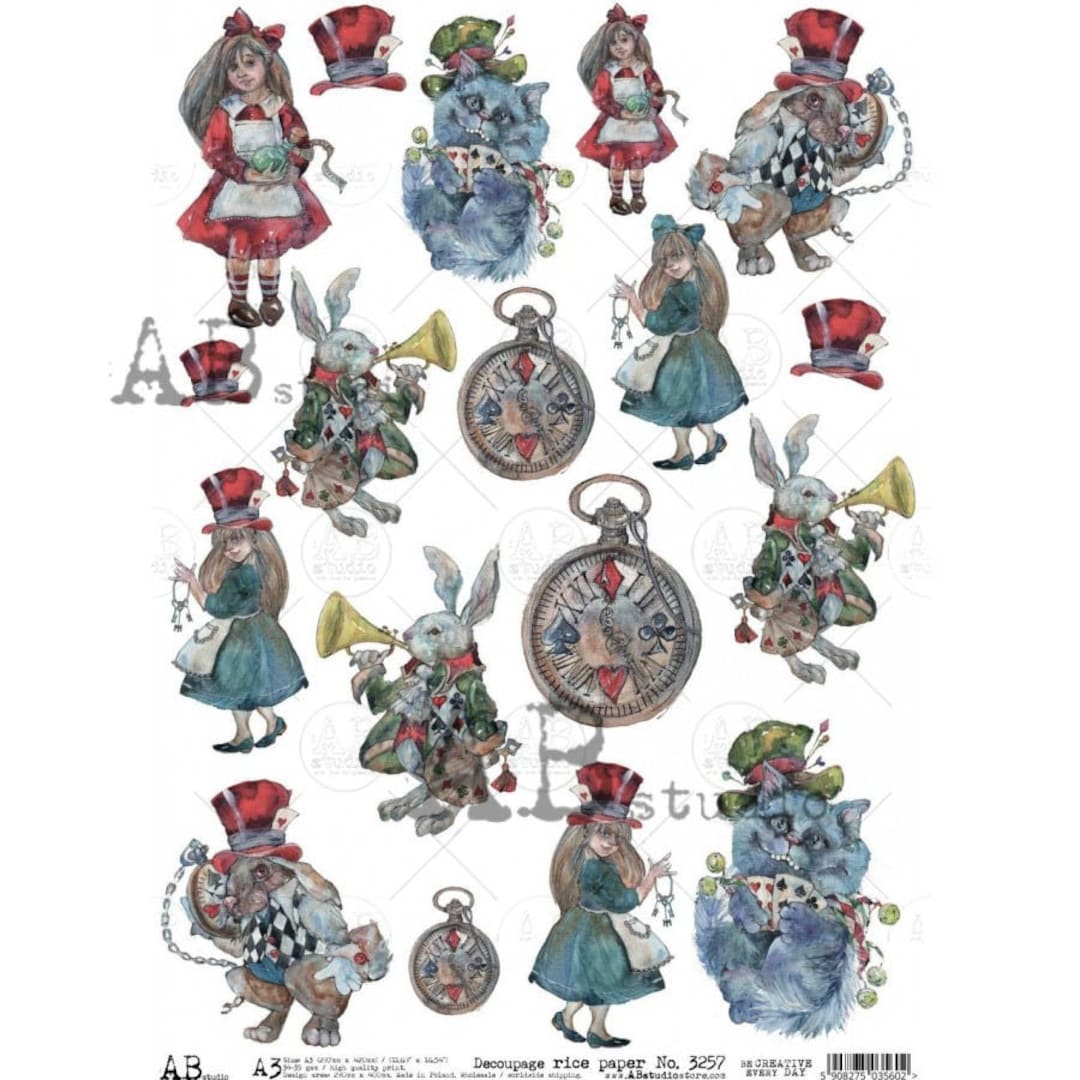 Bunny Rabbit Decoupage A3 Alice in Wonderland Decoupage AB Studio Rice ...