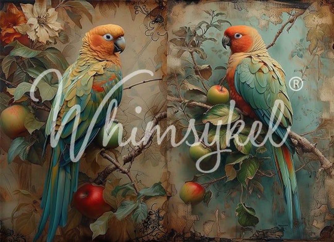 29x21" Large Decoupage Tissue Paper, Parrot Paradise Duo Birds ...