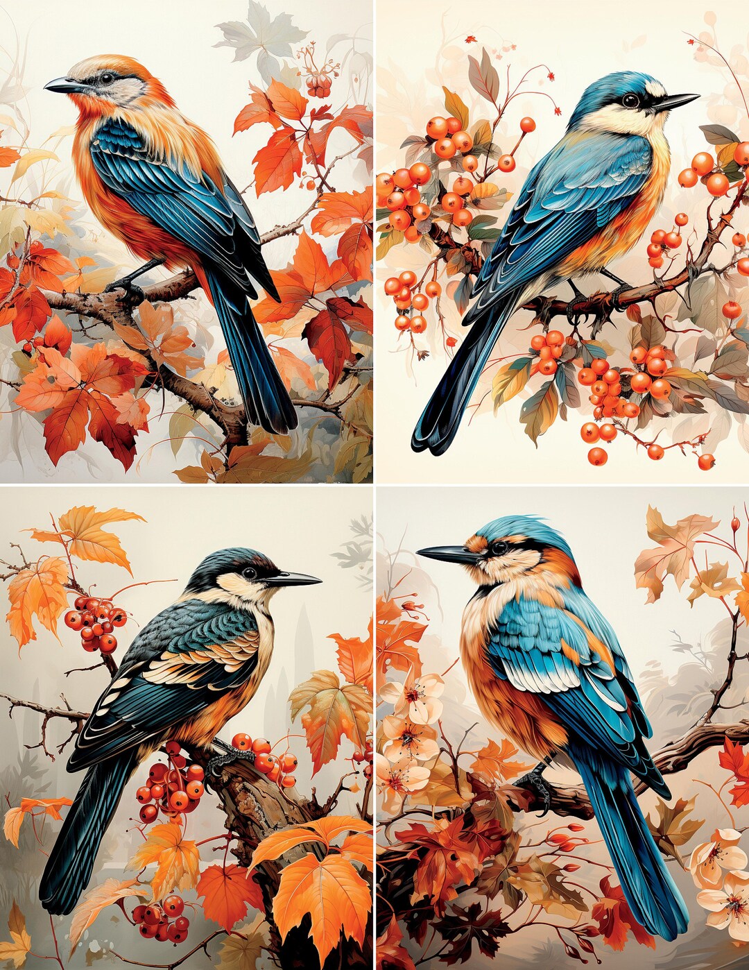 5 Instant Digital Download in JPEG Fall Birds Digital Decoupage Art ...