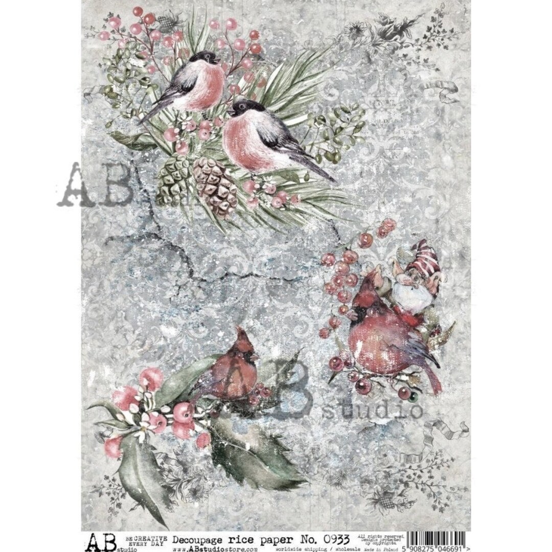 Bird Decoupage Paper Christmas Winter Decoupage Rice Paper for Craft ...
