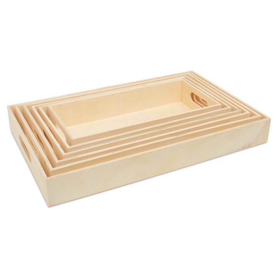 Wood Trays With Side Cutout Handles Set of 6 - Etsy