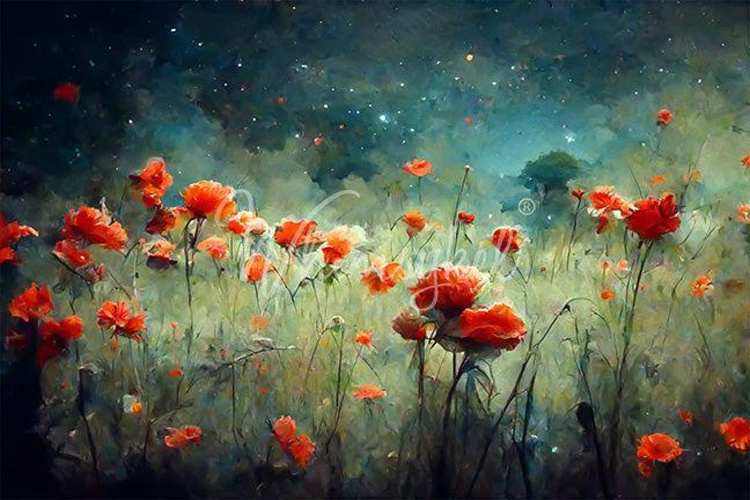 29x21" Large Decoupage Tissue Paper, Field of Poppies Flower Decoupage ...