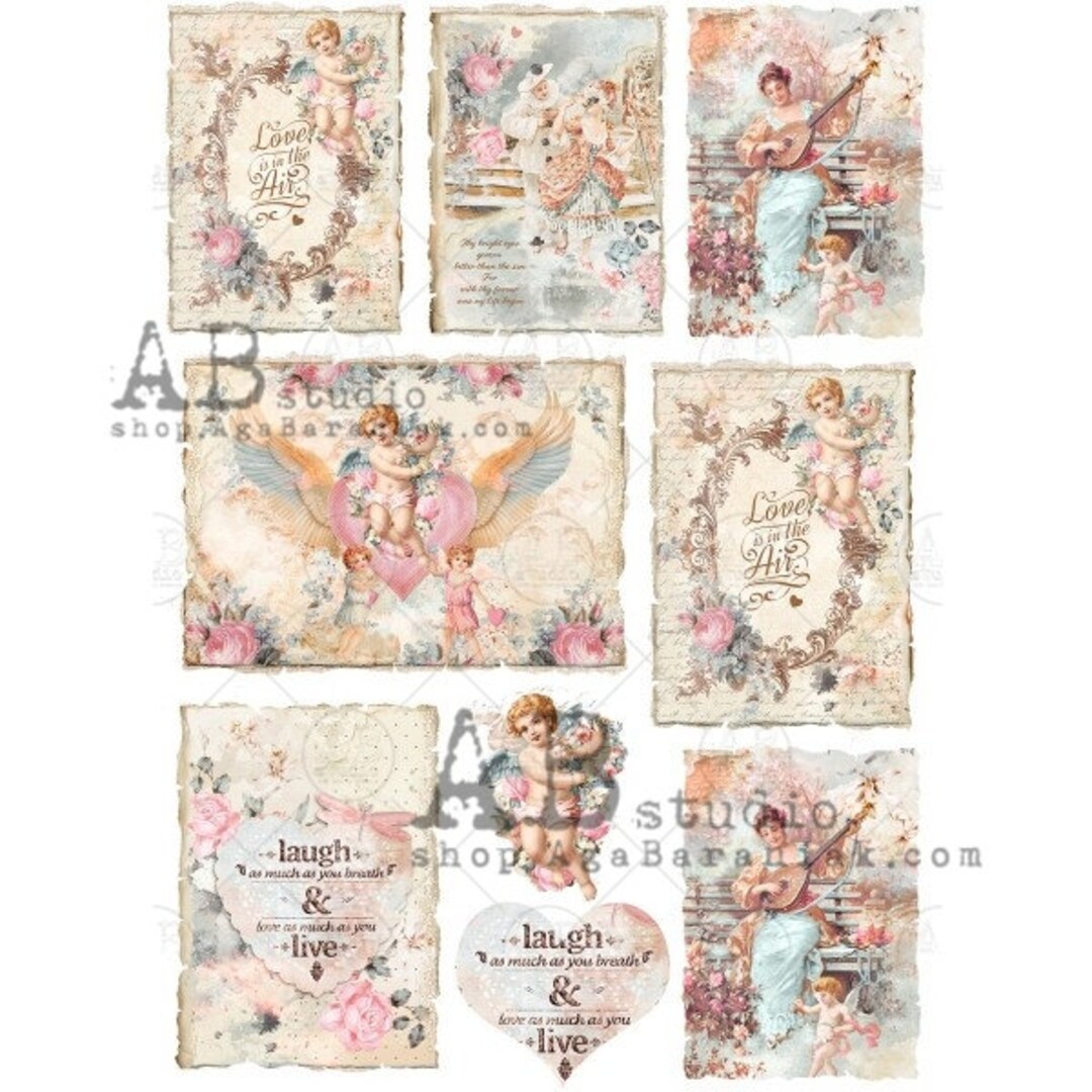 Cupid Shabby Love Cards Decoupage Rice Paper A4 Valentines Day AB ...
